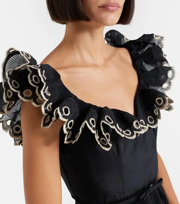 Zimmermann Embroidered Ruffled Minidress - Black