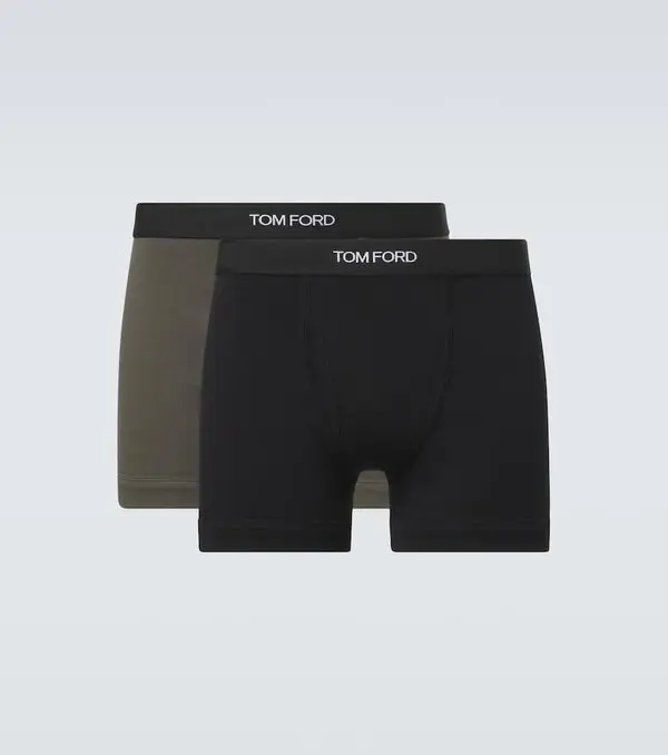 TOM FORD Set Of Two Cotton-blend Boxer Briefs - Green