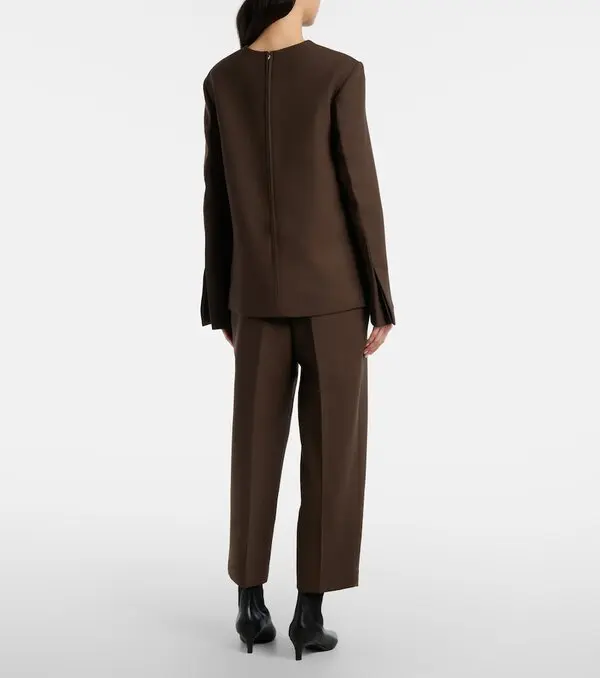 TOTEME Pleated Cropped Straight Pants - Brown
