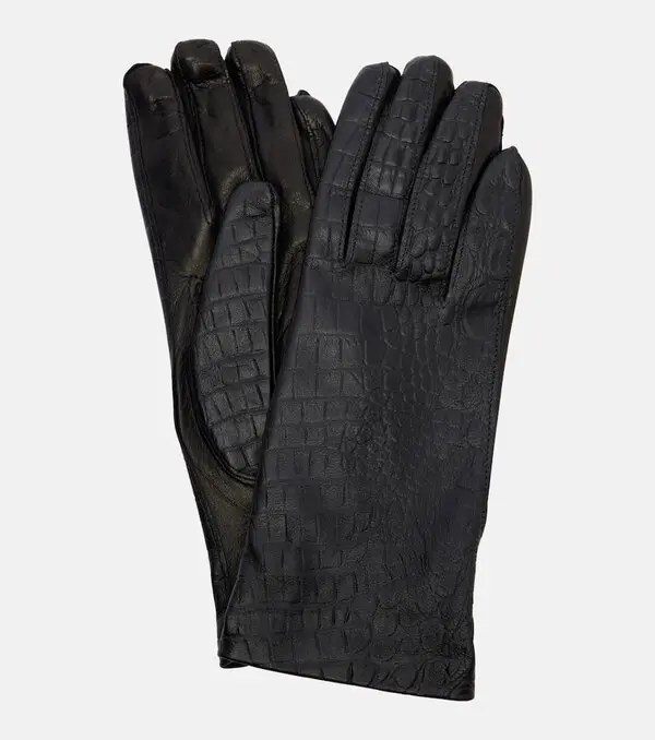 TOTEME Croc-effect Leather Gloves - Black