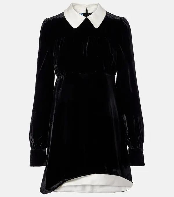 Prada Asymmetric Velvet Mini Dress - Black