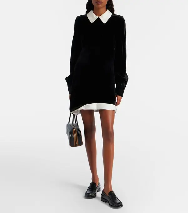 Prada Asymmetric Velvet Mini Dress - Black