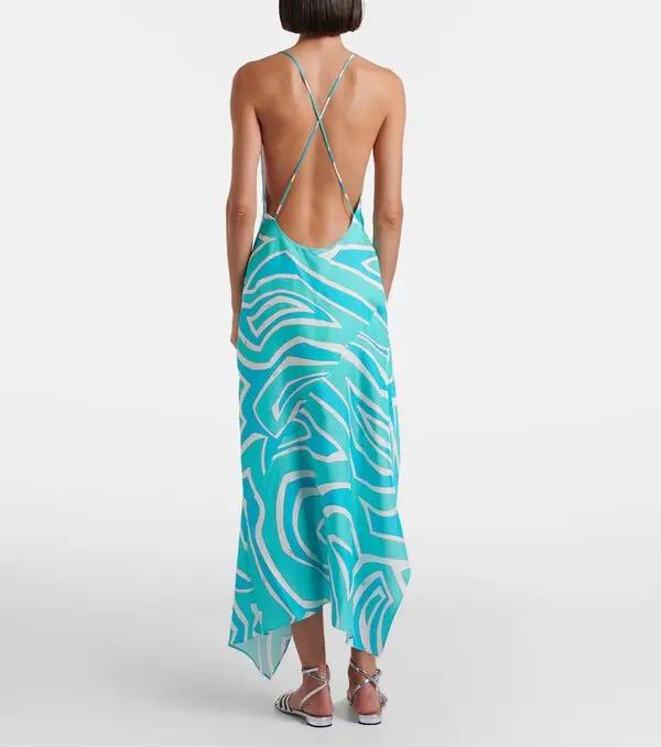 Emilio Pucci Labirinto Silk Twill Midi Dress - Blue