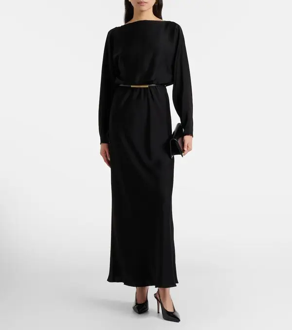 Max Mara Draped Satin Gown - Black