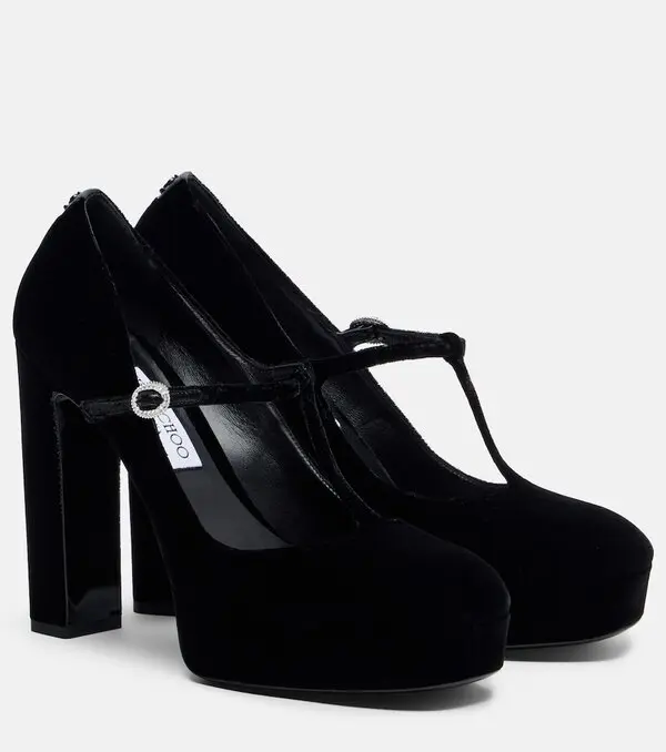 JIMMY CHOO Marene 120 Velvet Mary Jane Pumps - Black