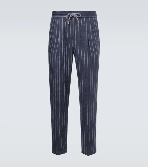 Brunello Cucinelli Striped Linen Straight Pants
