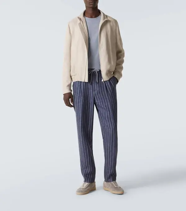 Brunello Cucinelli Striped Linen Straight Pants