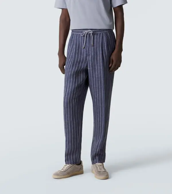 Brunello Cucinelli Striped Linen Straight Pants