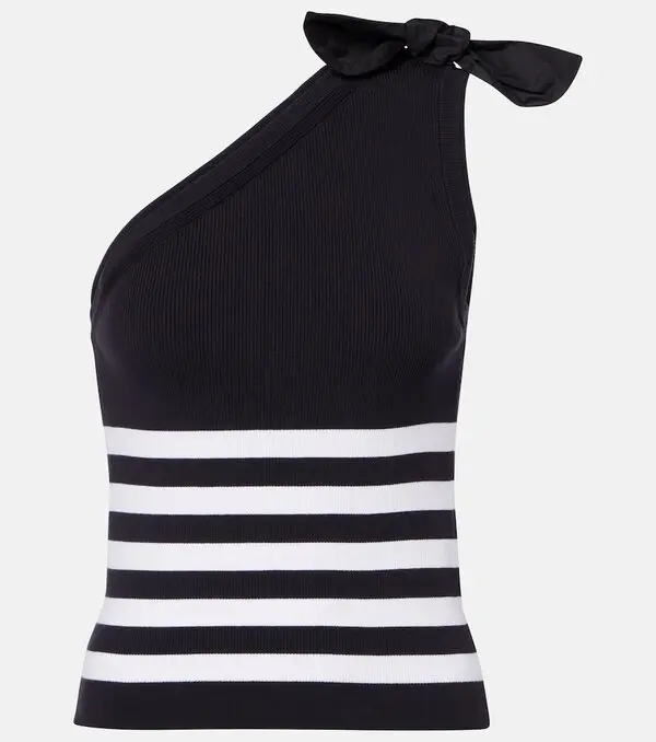 PATOU Striped One-shoulder Top - Black