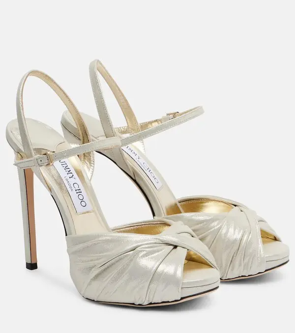 JIMMY CHOO Elly 120 Suede Platform Sandals - Gold