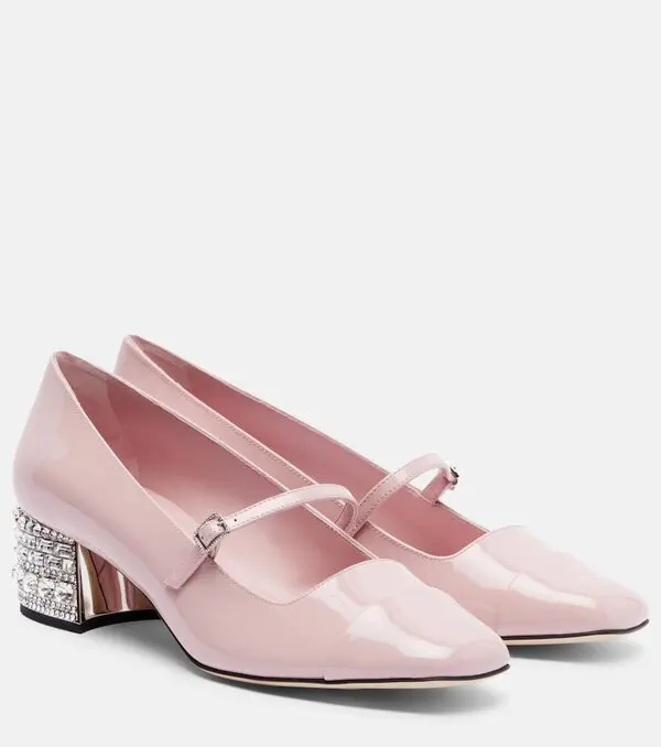 JIMMY CHOO Elisa 45 Embellished Patent Leather Pumps - Pink