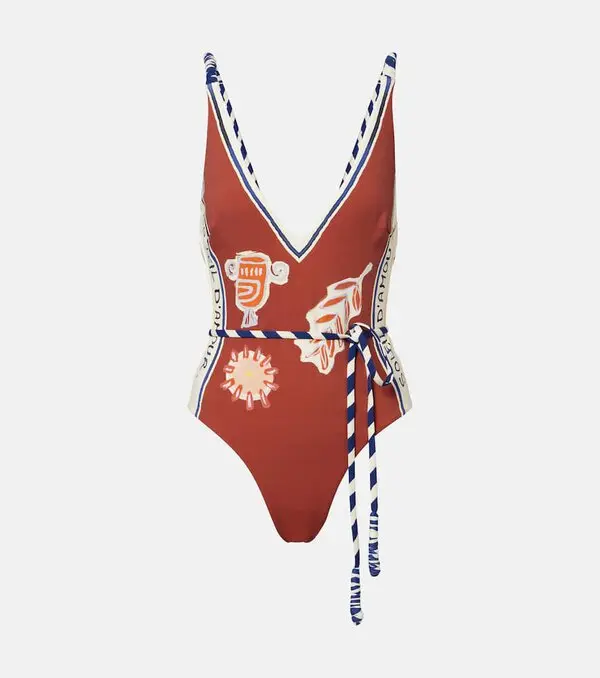 ALEMAIS Alémais Soleil D'amour Printed Swimsuit - Brown