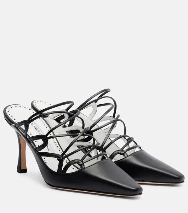Manolo Blahnik Netas 90 Leather Mules - Black
