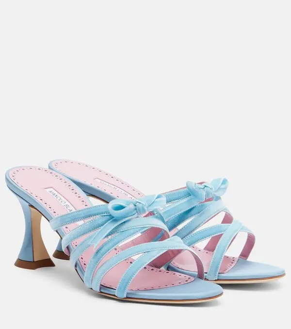 Manolo Blahnik Clementel 70 Velvet Mules - Blue