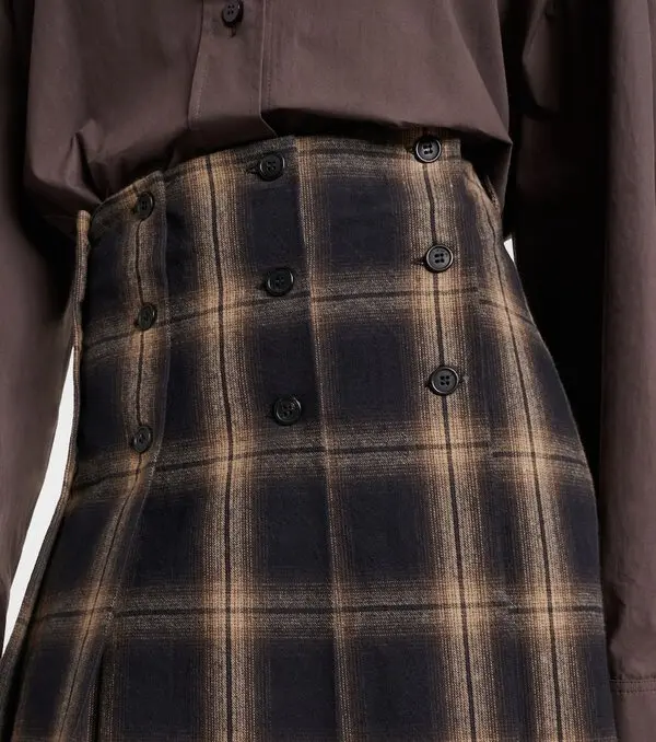 Attico Plaid Pleated Midi Skirt - Brown