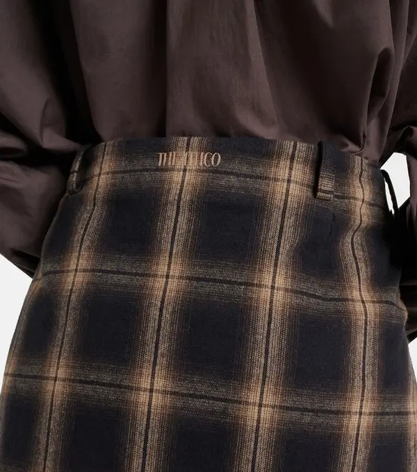 Attico Plaid Pleated Midi Skirt - Brown
