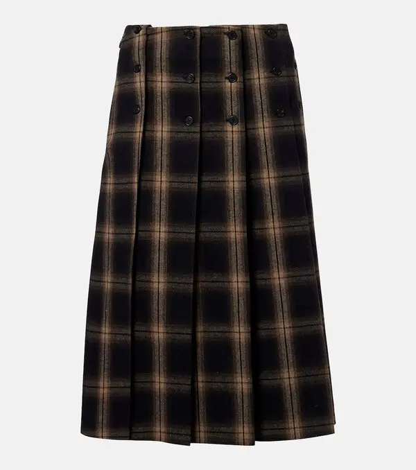 Attico Plaid Pleated Midi Skirt - Brown