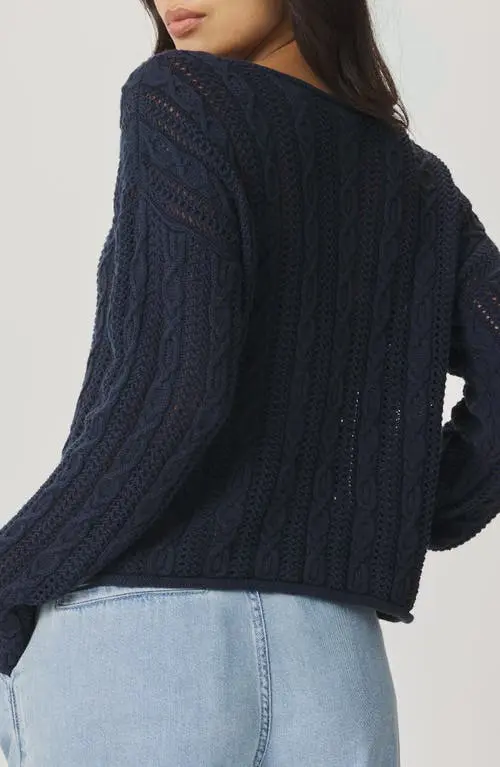 Splendid Brennan Cable Knit Cotton Sweater - Navy Blue