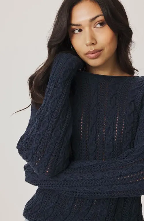 Splendid Brennan Cable Knit Cotton Sweater - Navy Blue