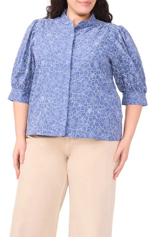 CECE DUPRAZ Daisy Embroidered Chambray Top