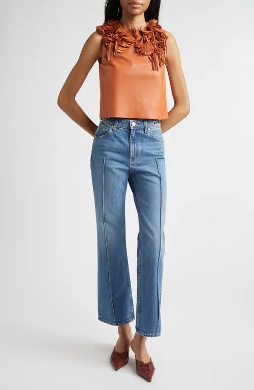Ulla Johnson Marlowe Floral Appliqué Leather Top - Sienna