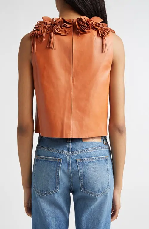Ulla Johnson Marlowe Floral Appliqué Leather Top - Sienna