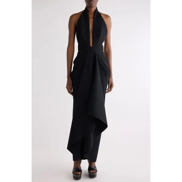 Givenchy Draped Stretch Wool Blend Halter Dress