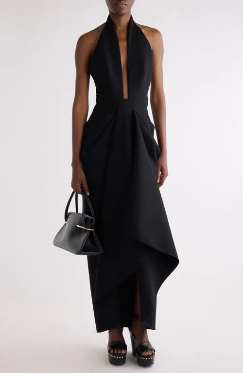 Givenchy Draped Stretch Wool Blend Halter Dress