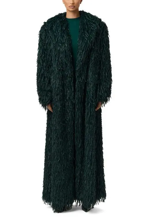 Naked Wardrobe Long Faux Feather Coat