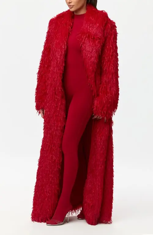 Naked Wardrobe Long Faux Feather Coat