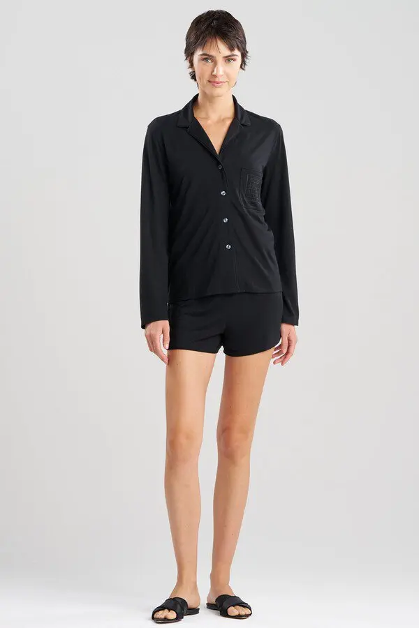 Natori Shangri-la Embroidered Tencel Notch Shorts Pj - Black