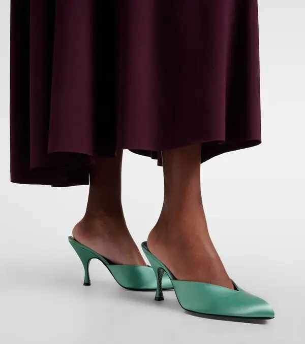 HERBERT LEVINE Satin Pointed Toe Mules - Green