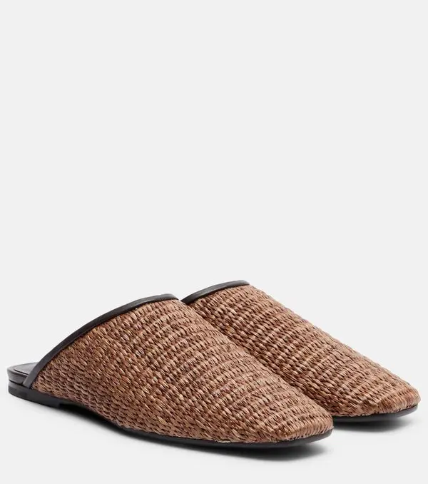 Brunello Cucinelli Raffia Mules With Leather Trim