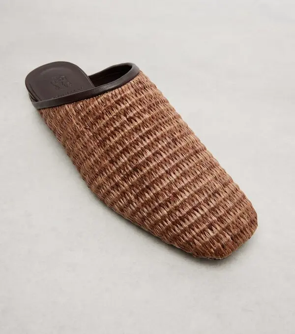 Brunello Cucinelli Raffia Mules With Leather Trim