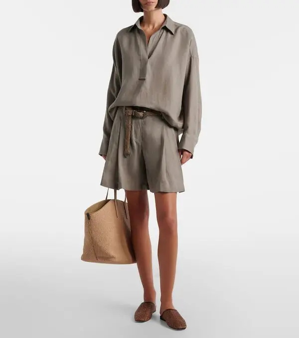 Brunello Cucinelli Raffia Mules With Leather Trim