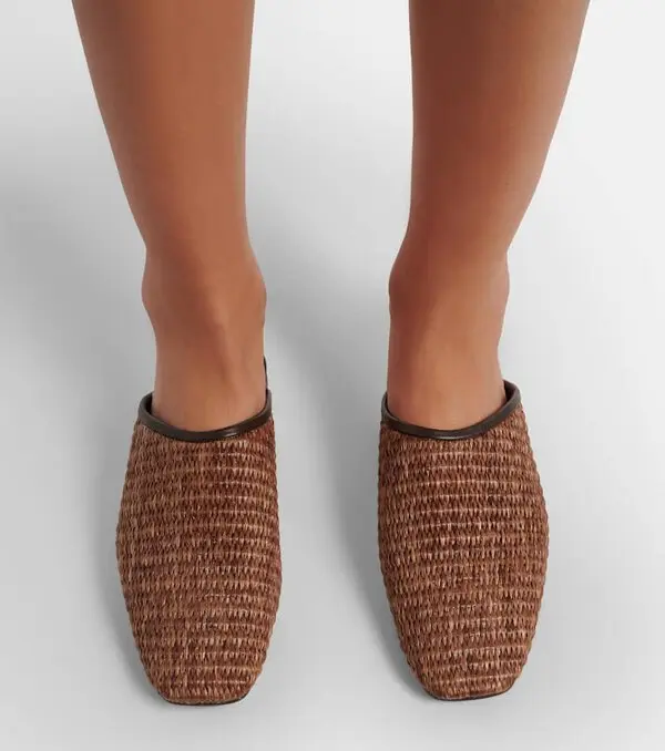Brunello Cucinelli Raffia Mules With Leather Trim