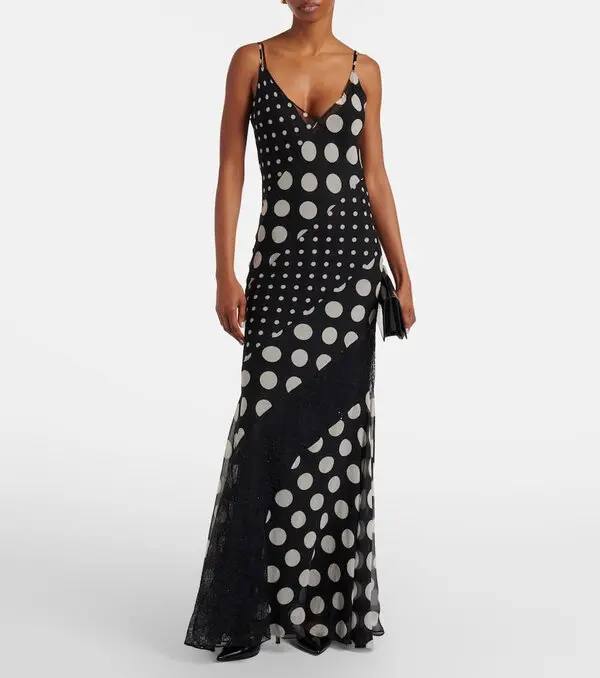 Nina Ricci Polka-dot Silk Maxi Dress