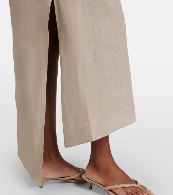 Coperni Floral-applique Asymmetric Linen Maxi Dress
