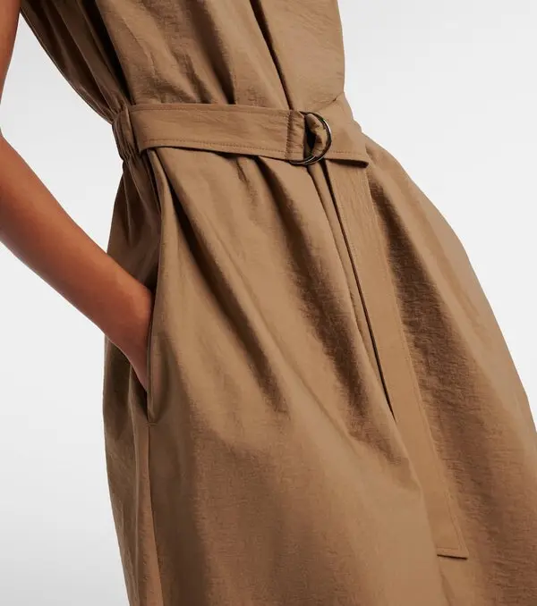Brunello Cucinelli Belted Cotton-blend Midi Dress - Beige