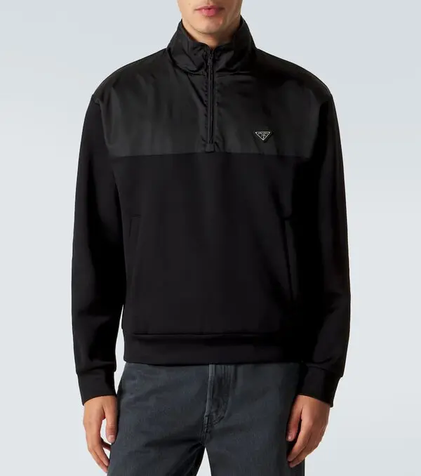 Prada Cotton-blend Fleece Half-zip Sweatshirt - Black