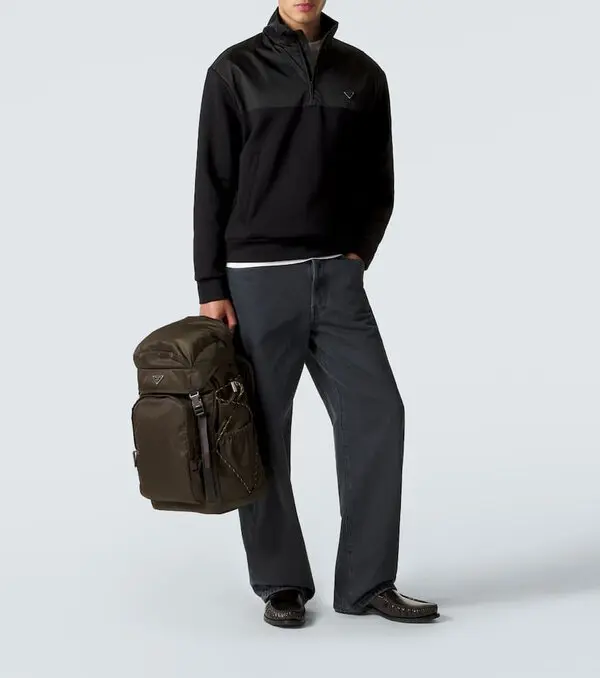 Prada Cotton-blend Fleece Half-zip Sweatshirt - Black
