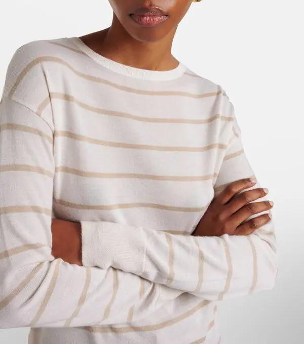 Max Mara Striped Cashmere And Silk Sweater - White
