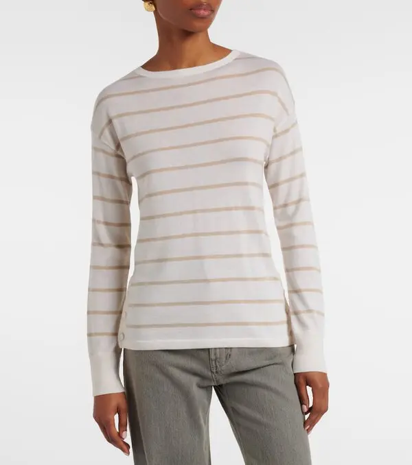 Max Mara Striped Cashmere And Silk Sweater - White