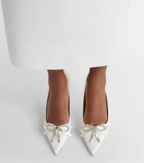 JIMMY CHOO Embellished Satin Pointed Toe Pumps - White