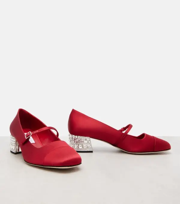 JIMMY CHOO Elisa 45 Embellished Satin Mary Jane Pumps