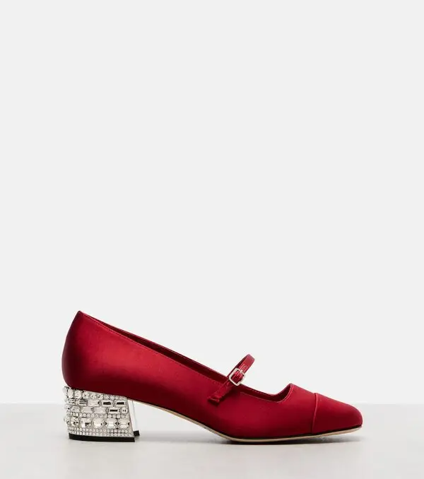 JIMMY CHOO Elisa 45 Embellished Satin Mary Jane Pumps