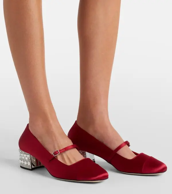JIMMY CHOO Elisa 45 Embellished Satin Mary Jane Pumps