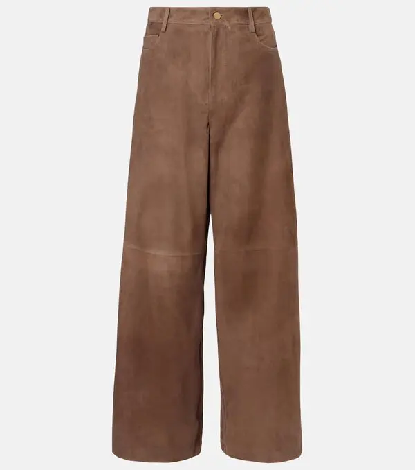 Max Mara Fulmine Suede Wide-leg Pants - Beige