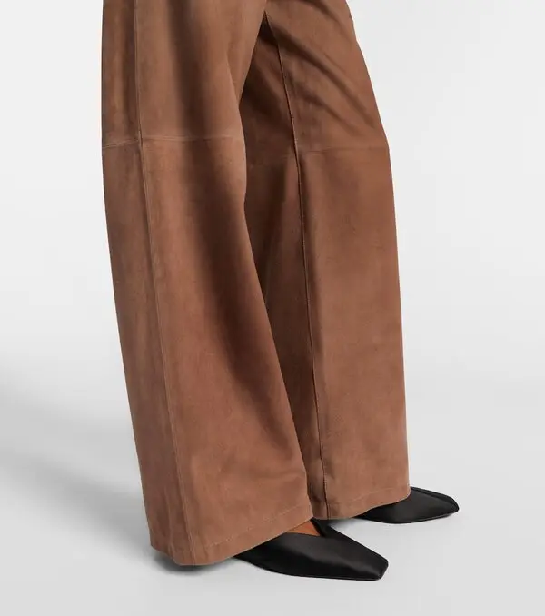 Max Mara Fulmine Suede Wide-leg Pants - Beige