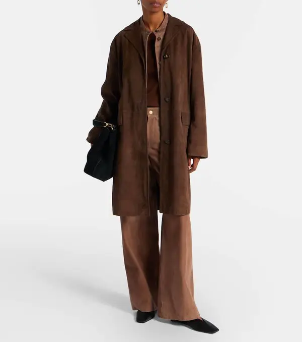 Max Mara Fulmine Suede Wide-leg Pants - Beige